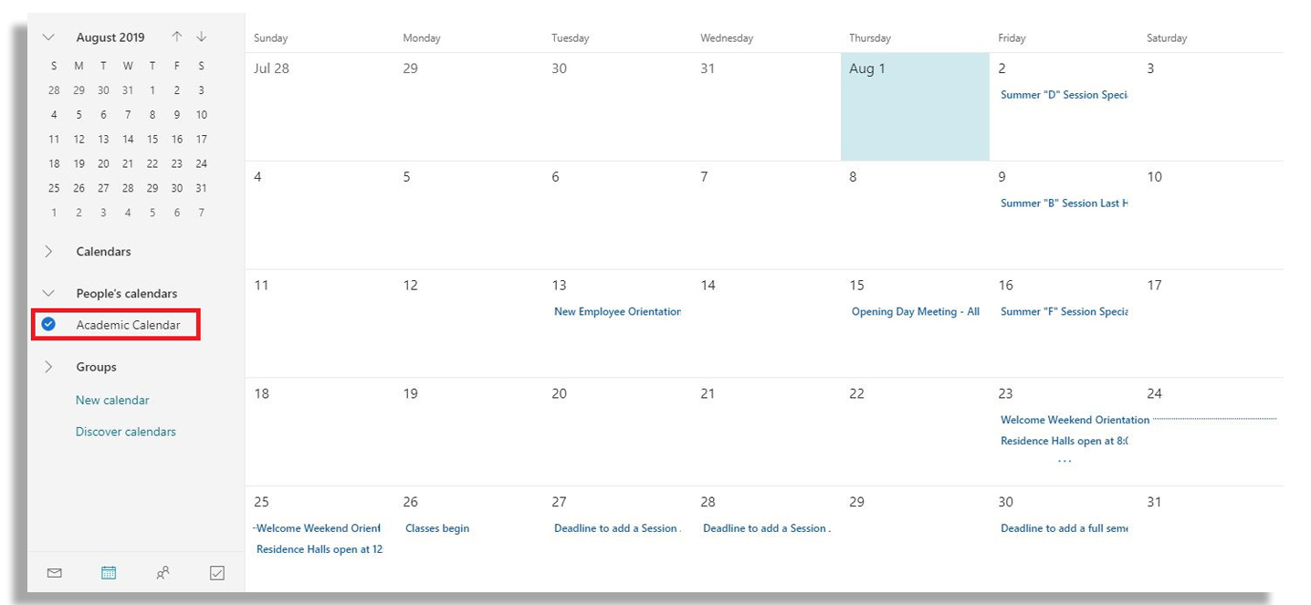 Adding the Academic Calendar to Outlook
